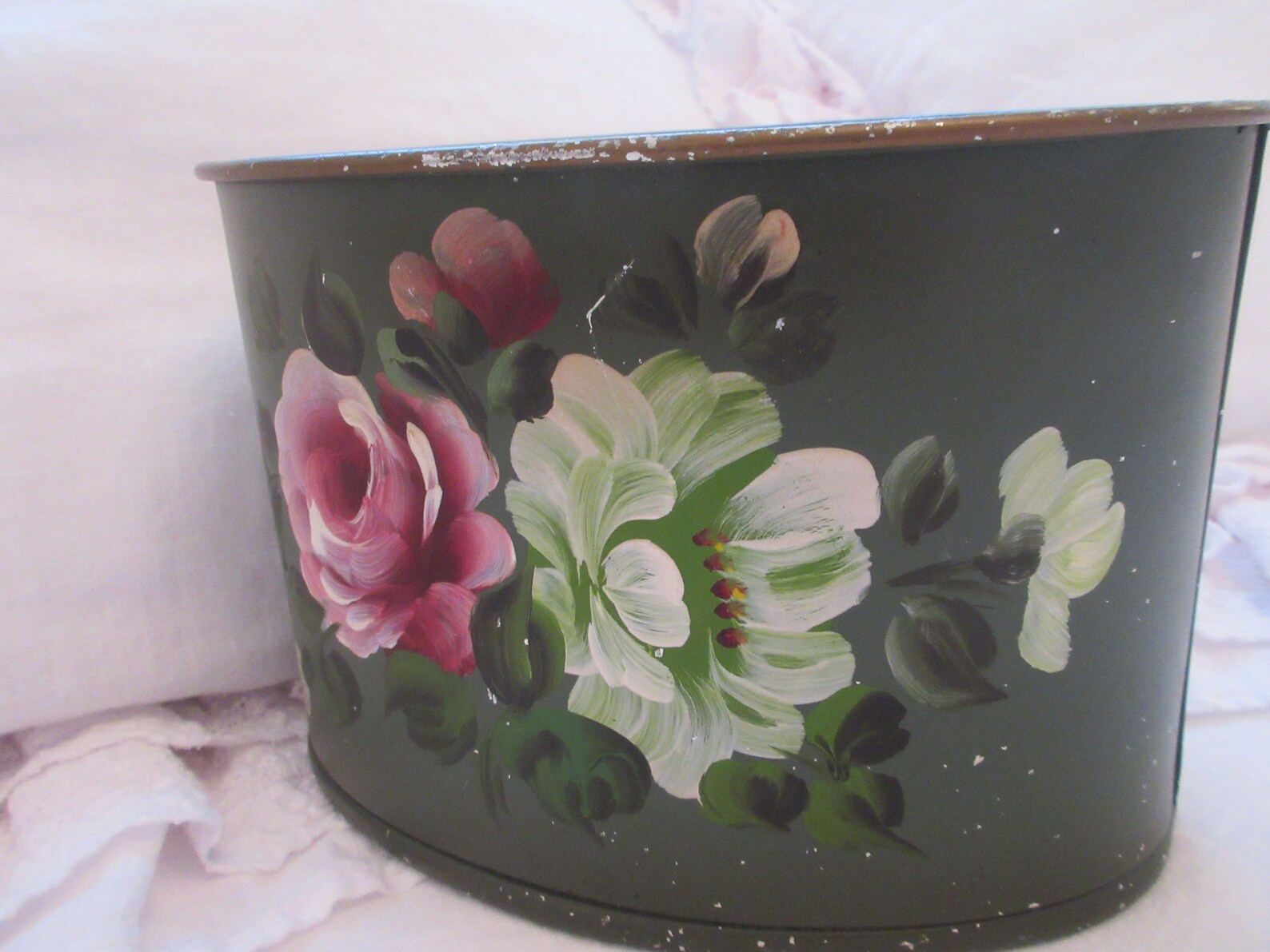 Vintage Shabby Chic Tole Painted Roses Florals Container - Etsy