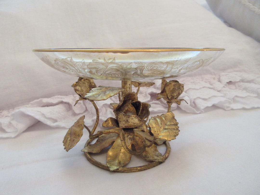 Antique Italian Tole Roses Glass Compote Display Stand - Etsy