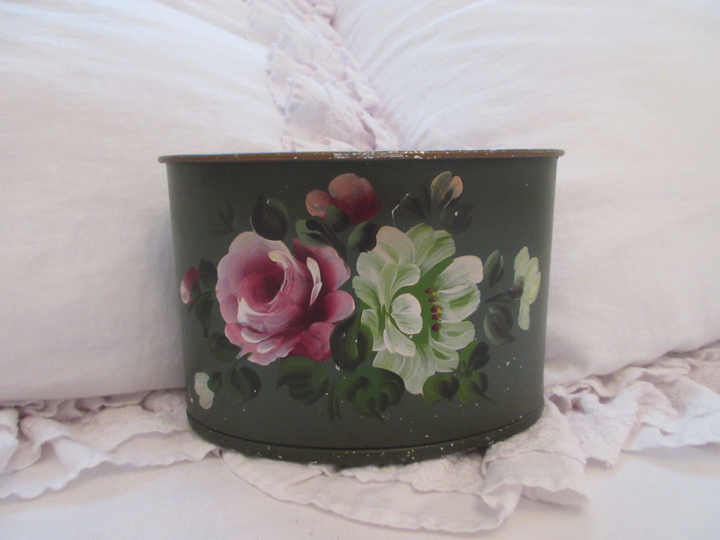 Vintage Shabby Chic Tole Painted Roses Florals Container - Etsy