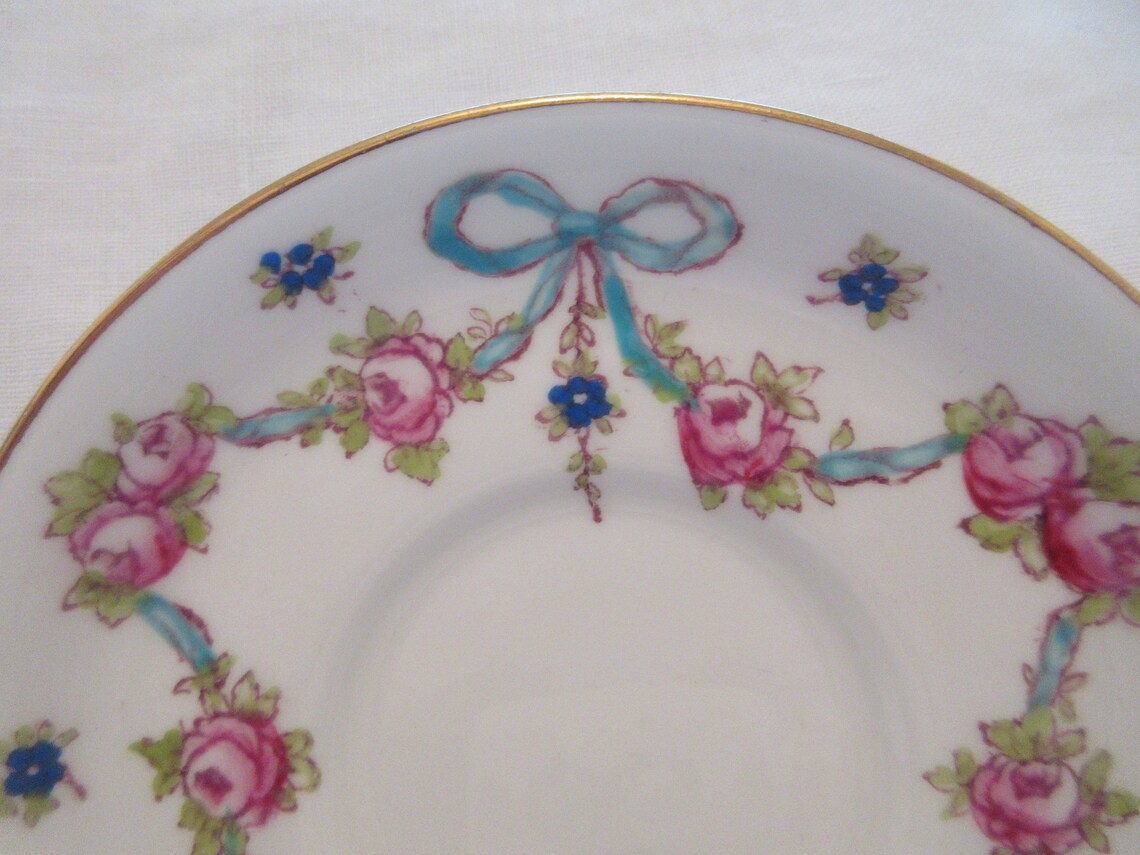 Antique Shabby Tea Cup/saucer Set Pink Roses Bows Swags Bone China ...