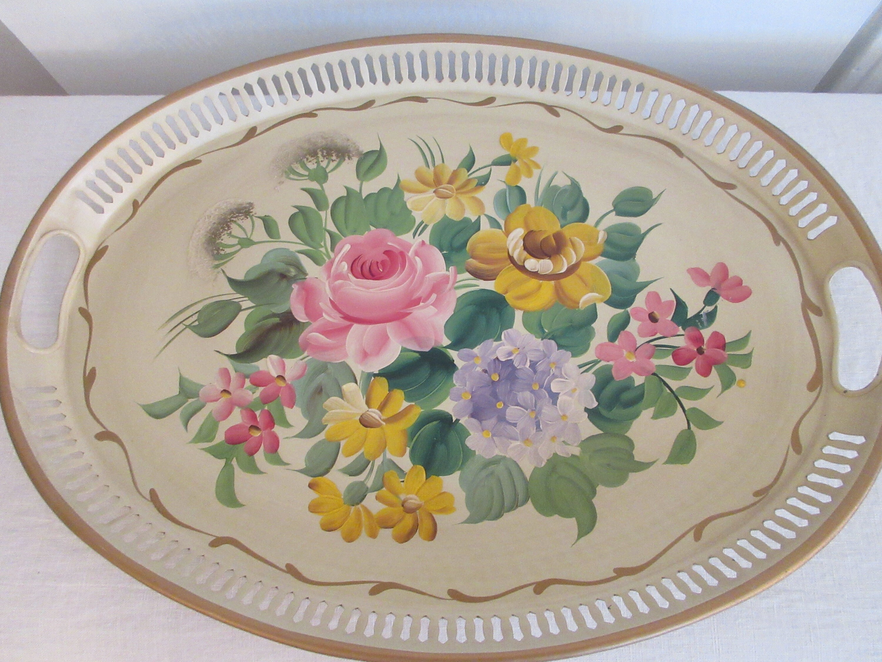 Hand Painted Tole Vintage Tray Roses Florals - Etsy