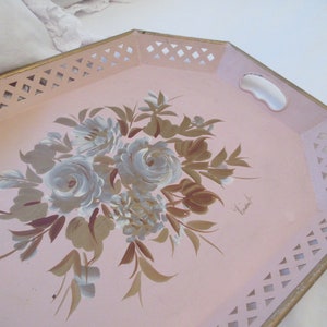 Vintage Shabby Pink Tole Roses Painted Tray - Etsy