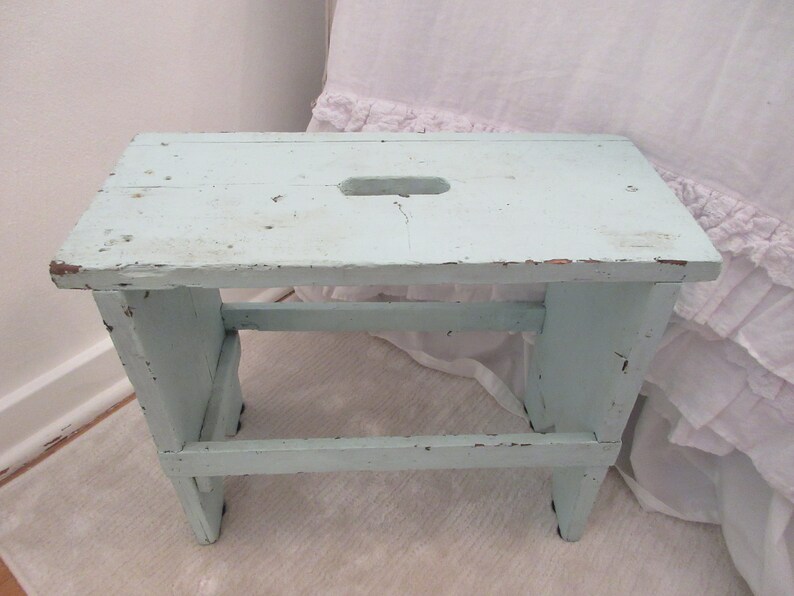 Vintage Shabby Pale Blue Chippy Wooden Stool/table - Etsy