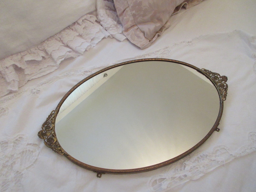 Vintage Ornate French Mirrored Display Tray With Basket Roses Florals ...