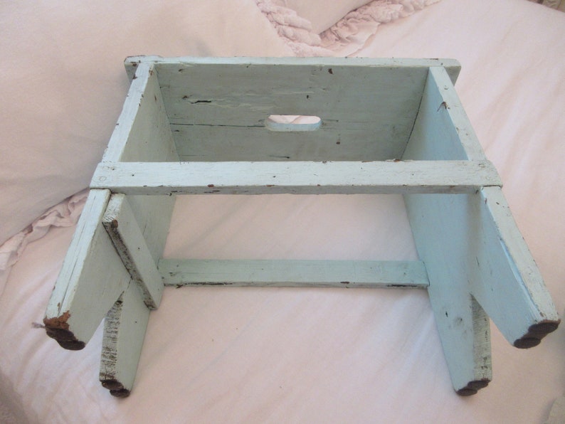 Vintage Shabby Pale Blue Chippy Wooden Stool/table - Etsy