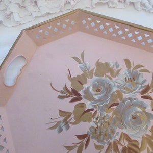 Vintage Shabby Pink Tole Roses Painted Tray - Etsy