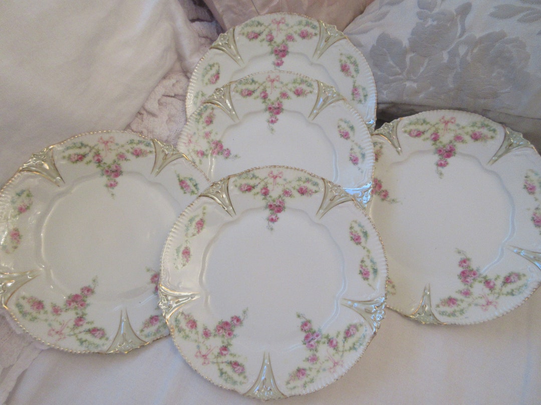Antique Shabby Pink Bows Roses Swags Plates Set of 5 - Etsy