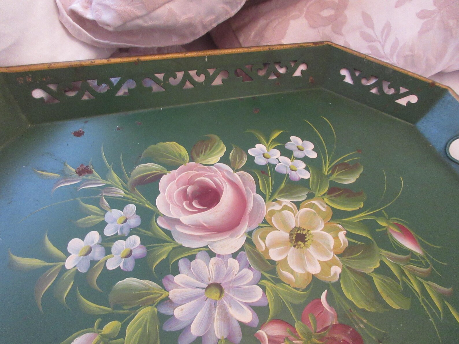 Vintage Shabby Roses Hand Painted Tole Tray - Etsy