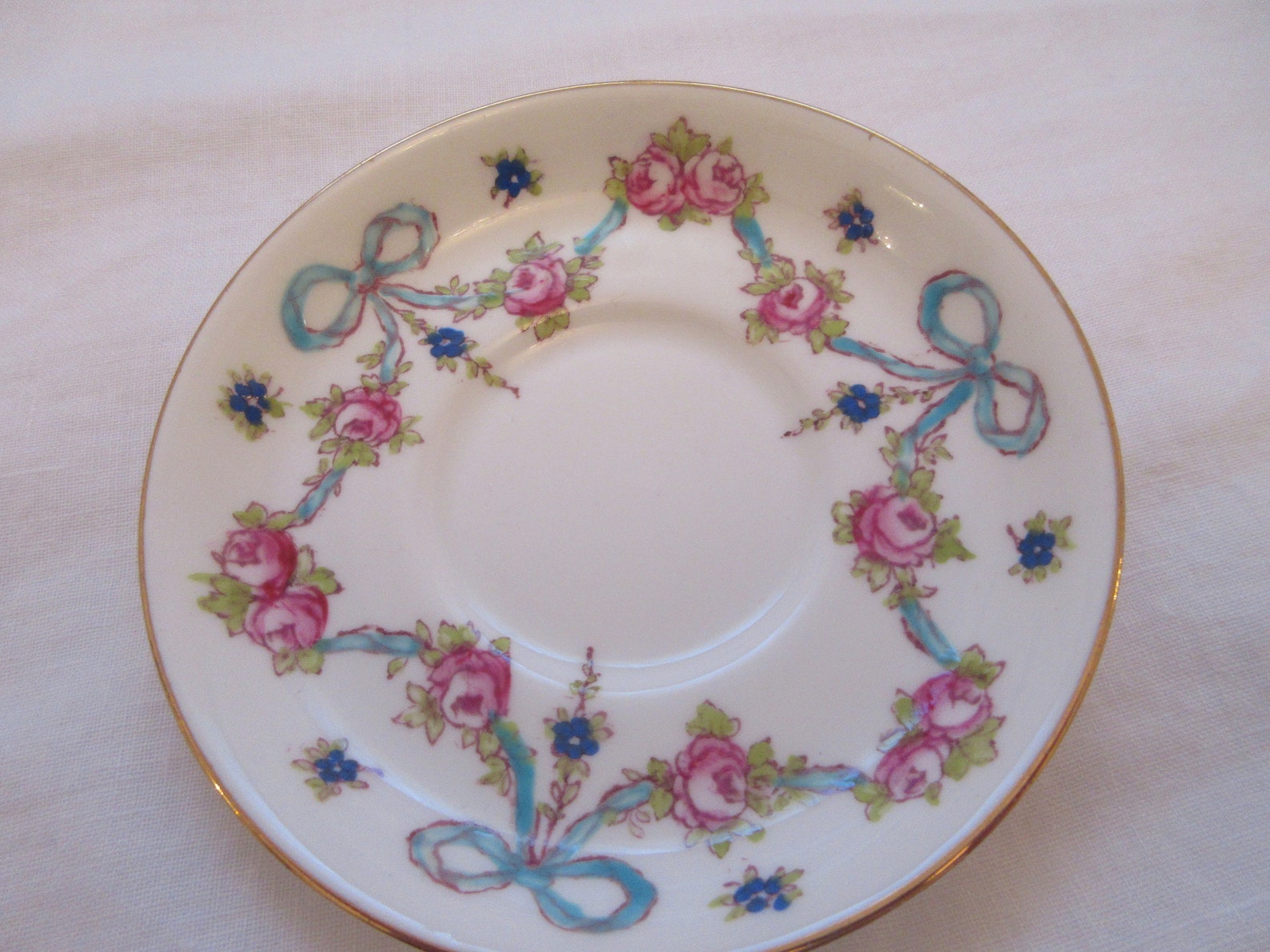 Antique Shabby Tea Cup/saucer Set Pink Roses Bows Swags Bone China ...