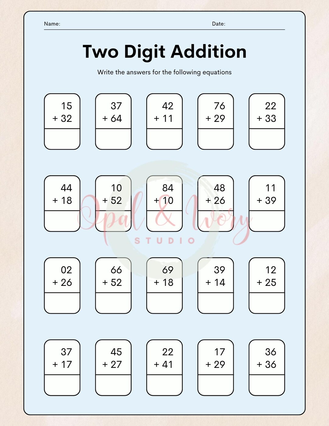 Hoja de trabajo de suma de dos dígitos / Práctica de matemáticas ...