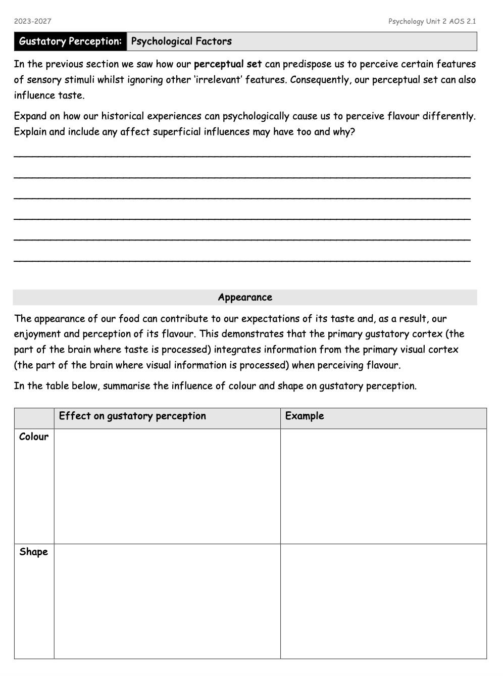 VCE Psychology Unit 2 AOS 2 Perception Revision Booklet 2023-2027 - Etsy