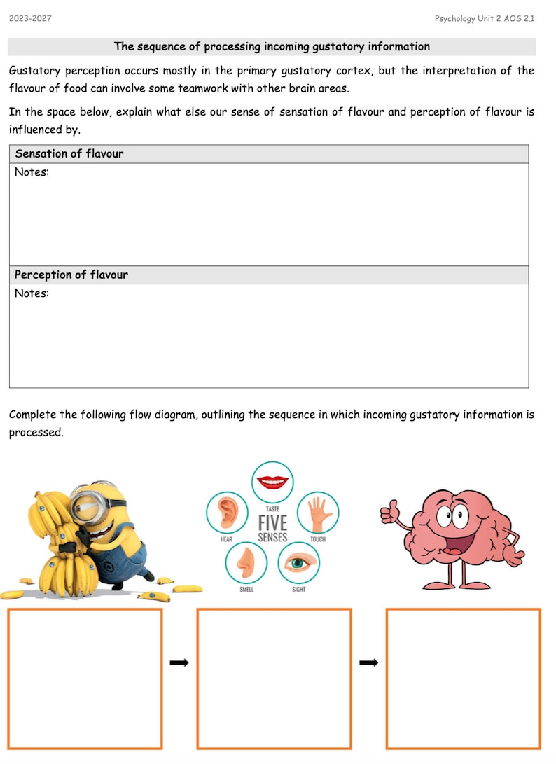 VCE Psychology Unit 2 AOS 2 Perception Revision Booklet 2023-2027 - Etsy