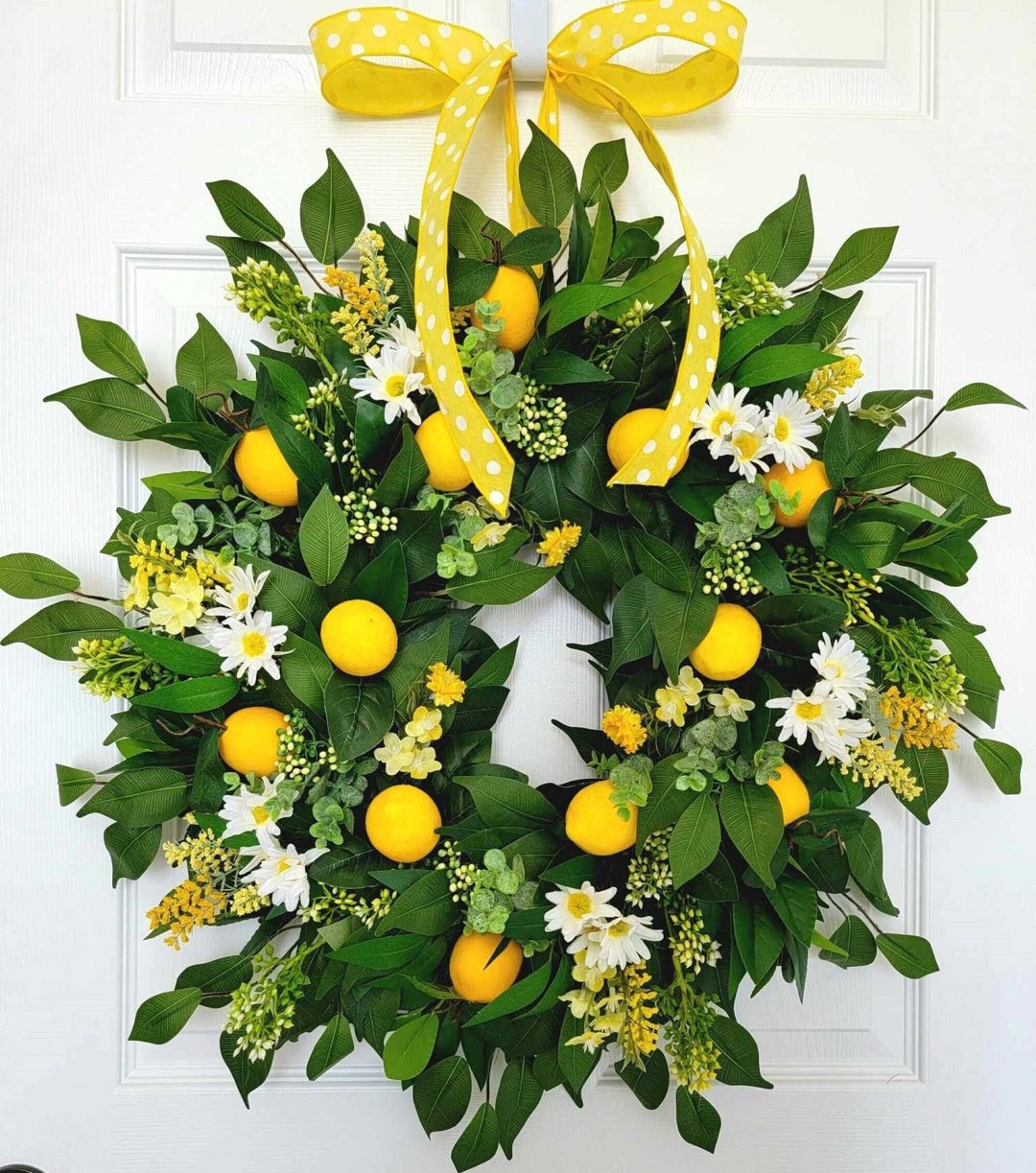 Lemon Spring Summer Wreath, Fruit Floral Wreath, White Daisy Wreath ...