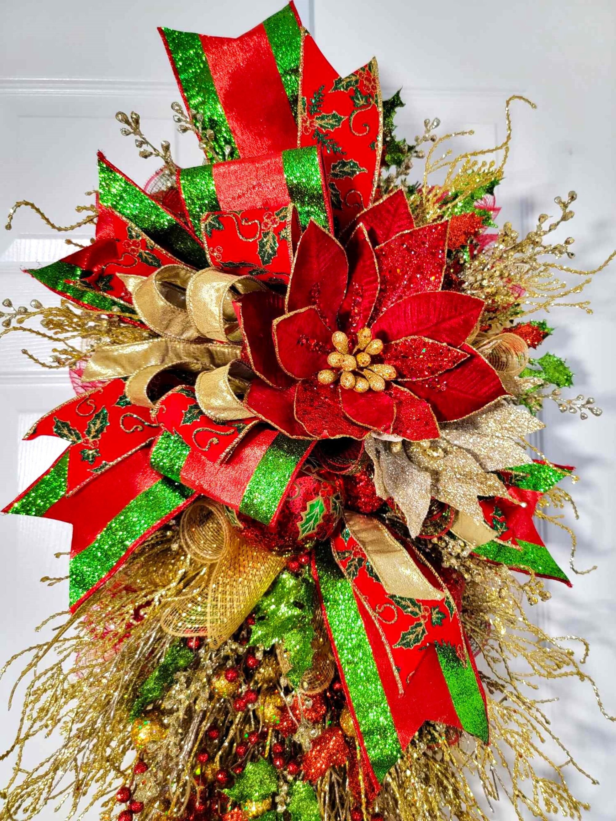 Christmas Swag, Christmas Cascading Swag, Poinsettia Swag, Holly Berry ...