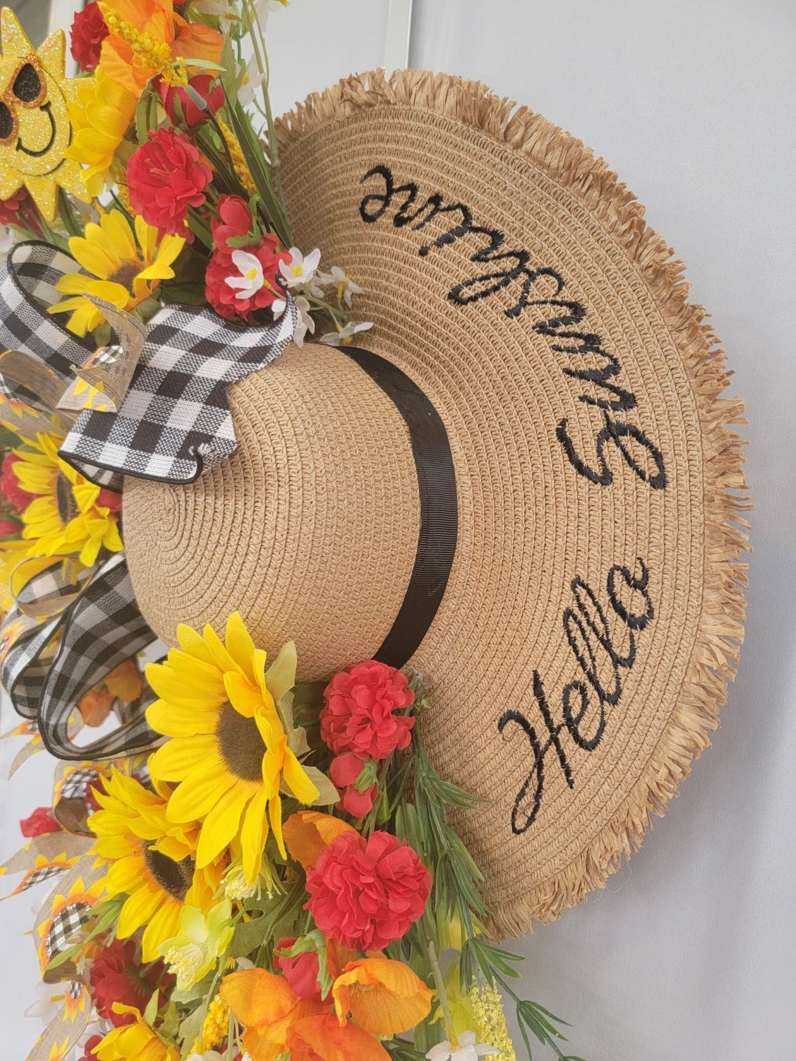Straw Hat Wreath Bright Summer Wreath Beach Hat Wreath - Etsy
