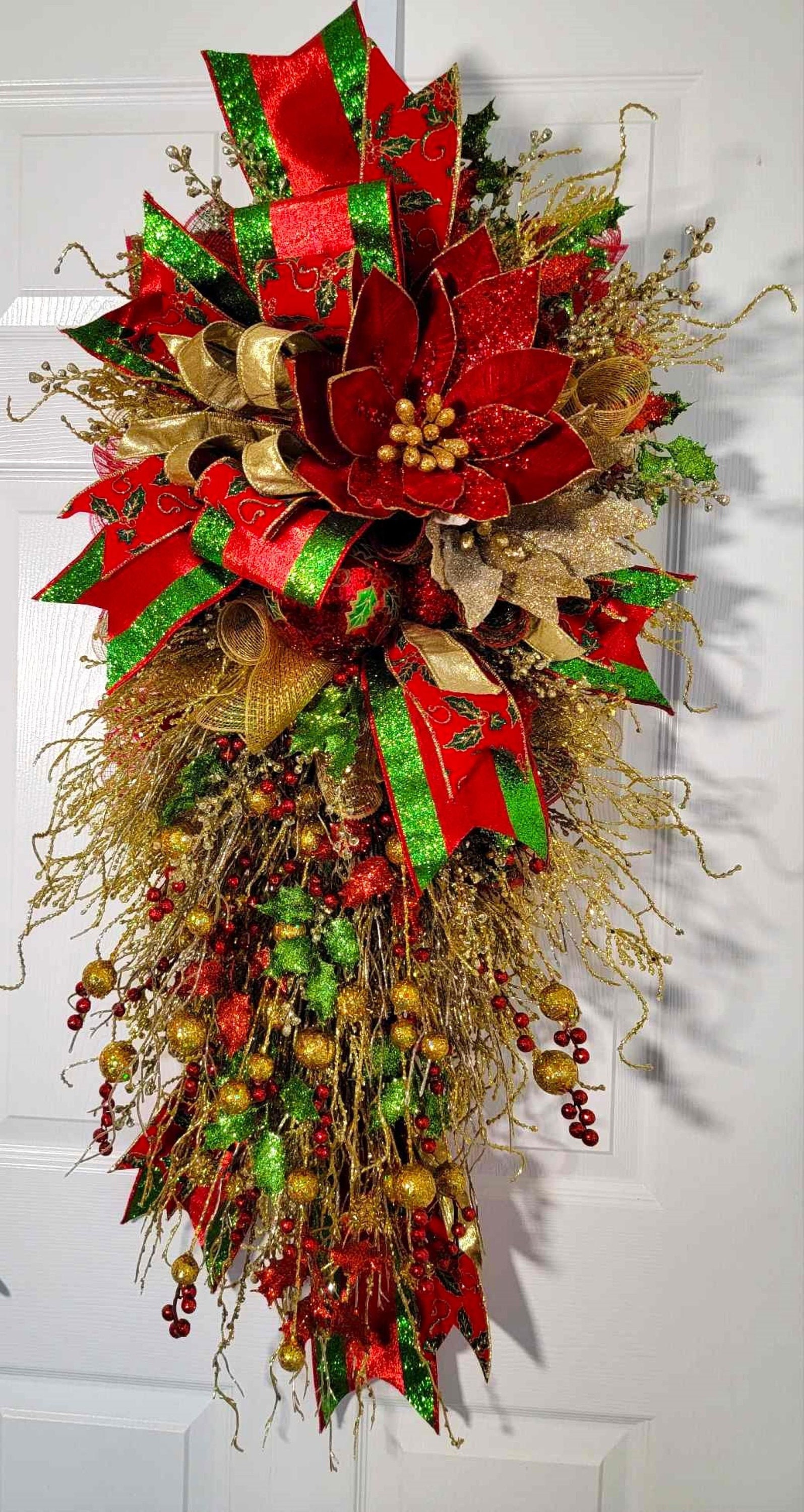 Christmas Swag, Christmas Cascading Swag, Poinsettia Swag, Holly Berry ...