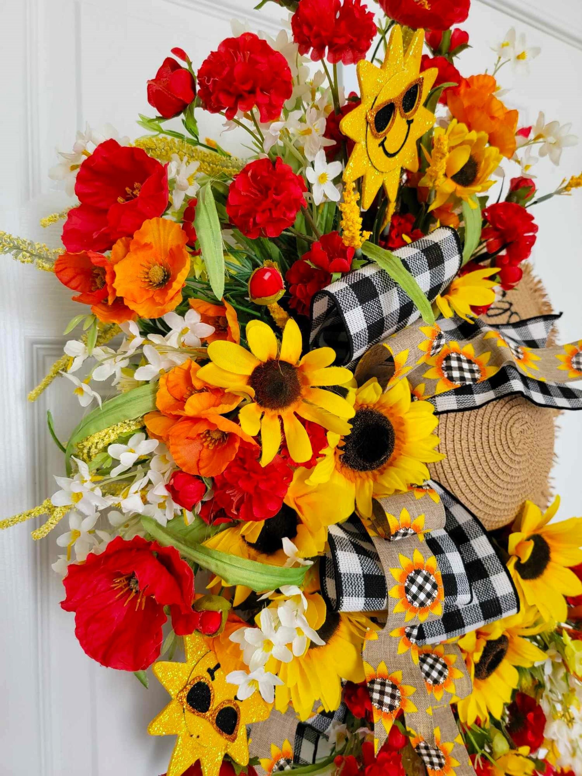 Straw Hat Wreath, Bright Summer Wreath, Beach Hat Wreath, Yellow ...