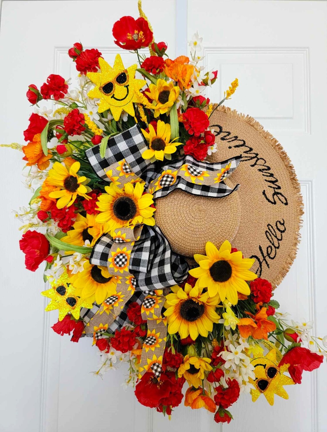 Straw Hat Wreath, Bright Summer Wreath, Beach Hat Wreath, Yellow ...
