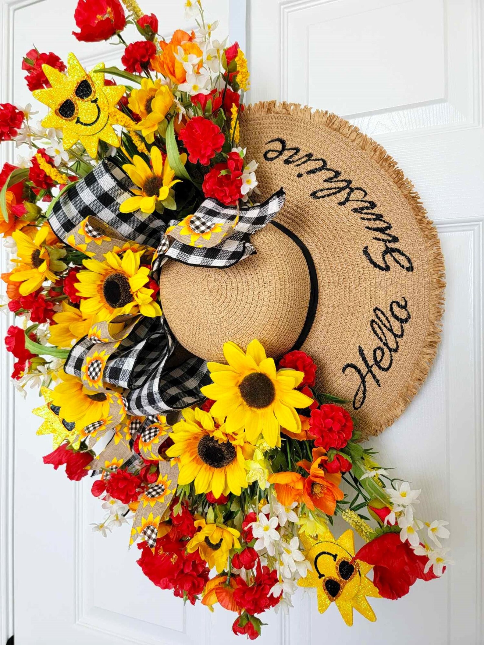 Straw Hat Wreath, Bright Summer Wreath, Beach Hat Wreath, Yellow ...