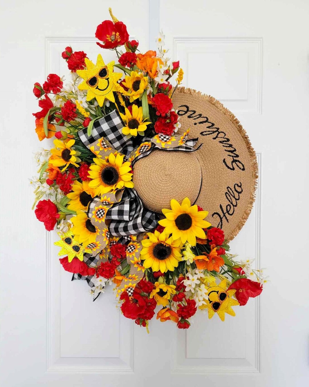 Straw Hat Wreath, Bright Summer Wreath, Beach Hat Wreath, Yellow ...