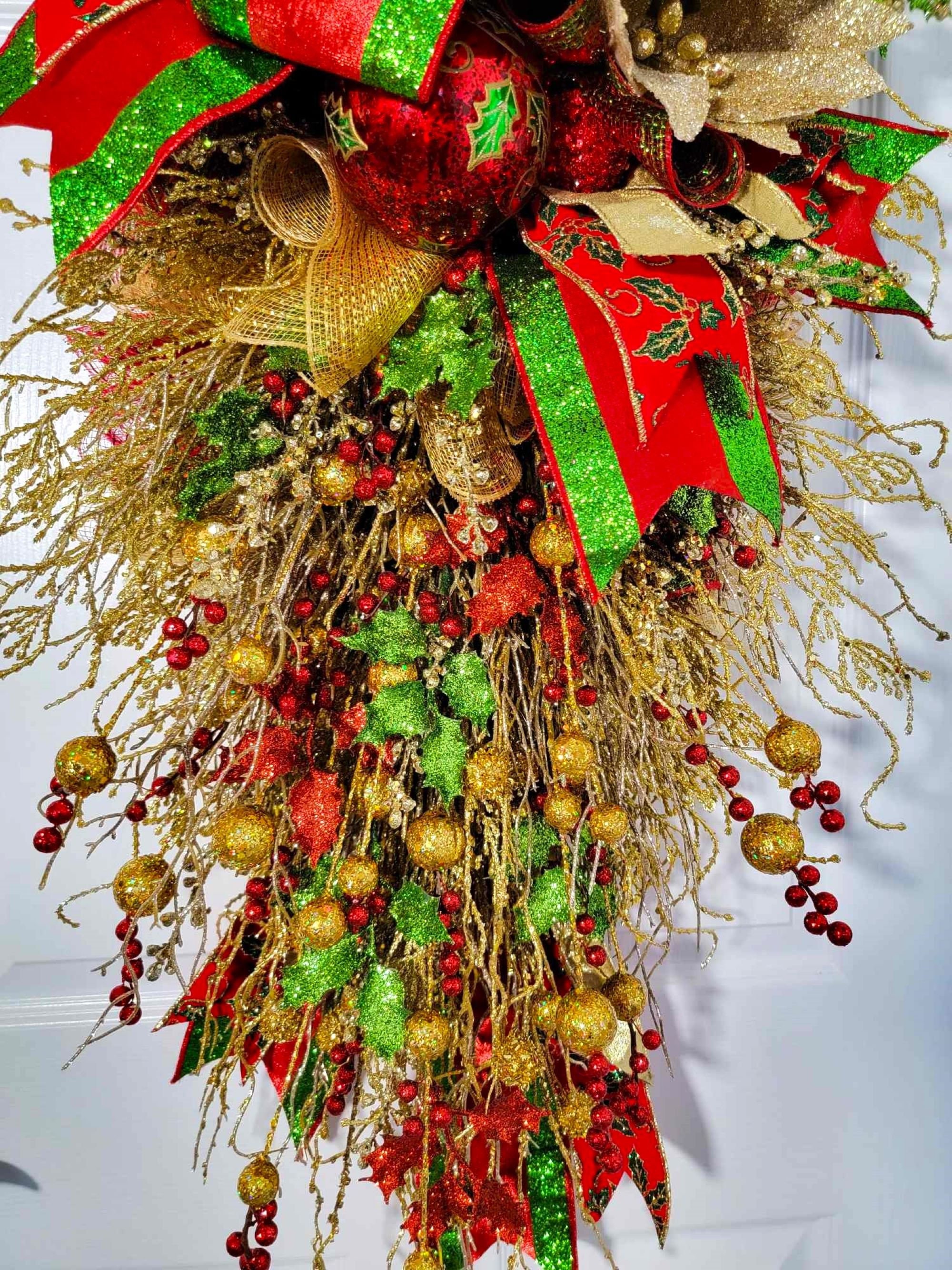 Christmas Swag, Christmas Cascading Swag, Poinsettia Swag, Holly Berry ...