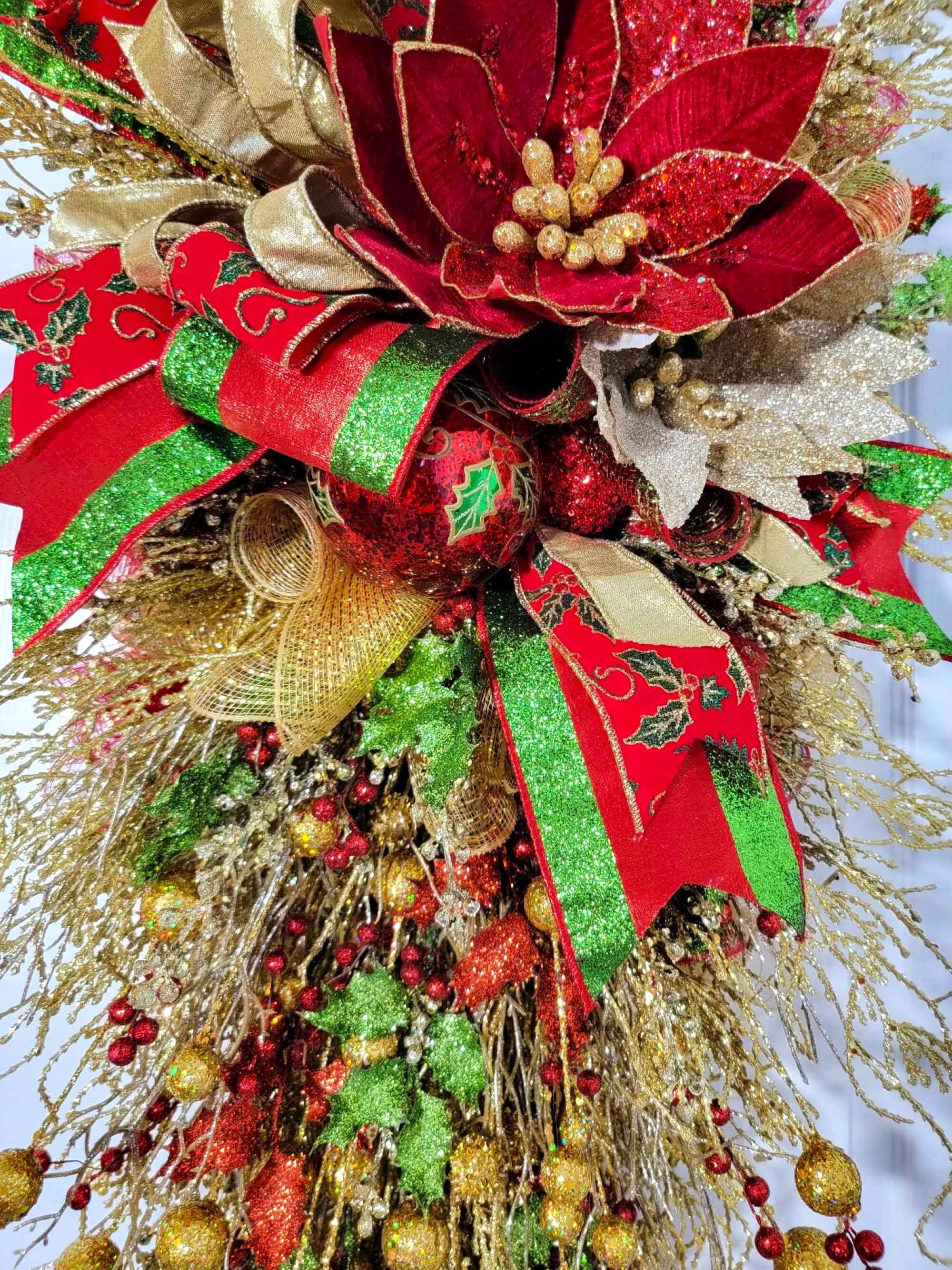 Christmas Swag, Christmas Cascading Swag, Poinsettia Swag, Holly Berry ...