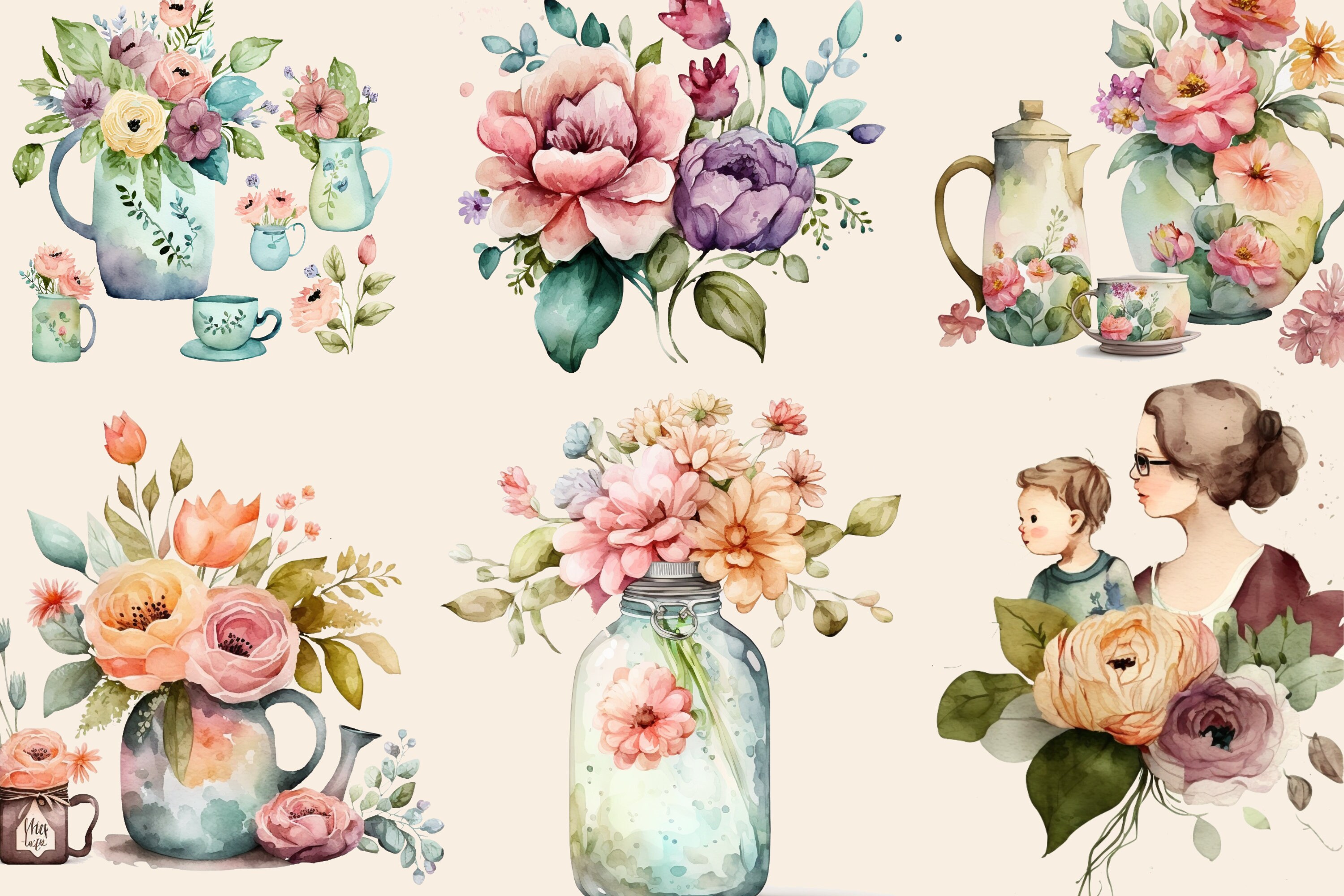 Mother's Day Clipart, Spring Flowers, Floral Arrangements, Planner ...