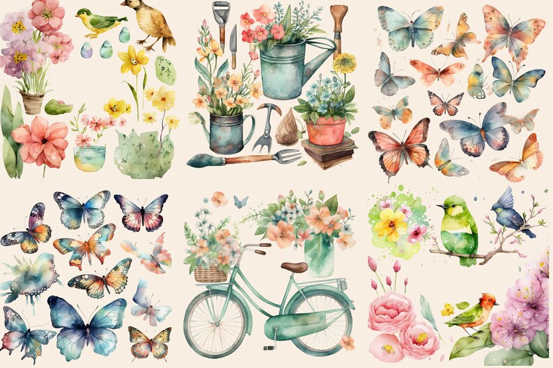Watercolor Spring Clip Art Bundle, Floral Clip Art Springtime Graphics ...
