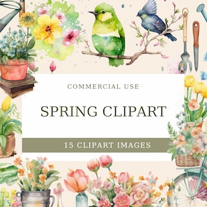 Watercolor Spring Clip Art Bundle, Floral Clip Art Springtime Graphics ...