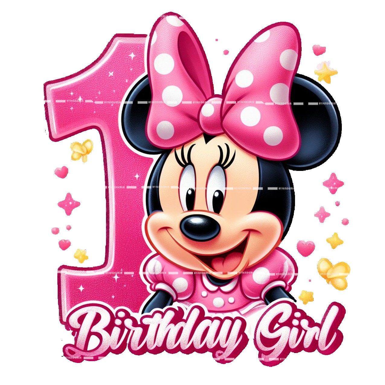 Minnie, Girl, First, One, Birthday, Happy, Artwork, Digital, T-shirt ...