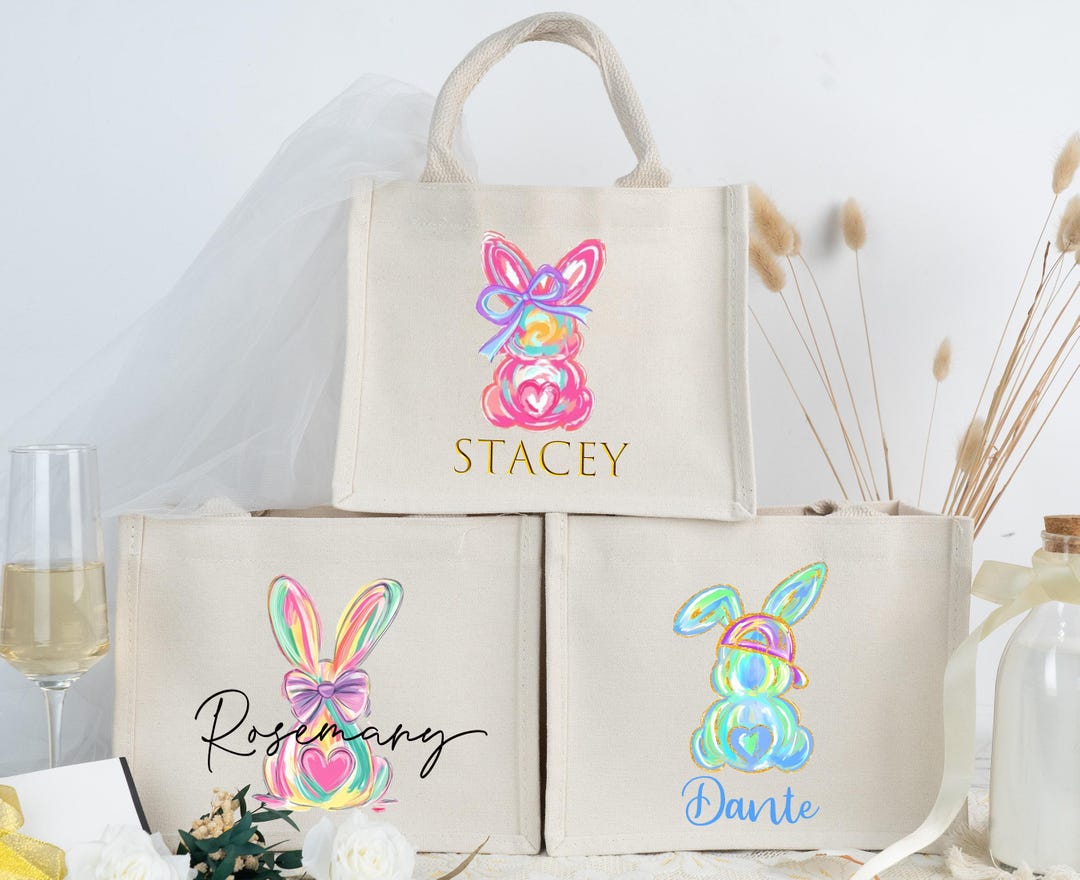 Personalized Easter Tote Bag: Bunny Design, Kids Easter Basket - Etsy