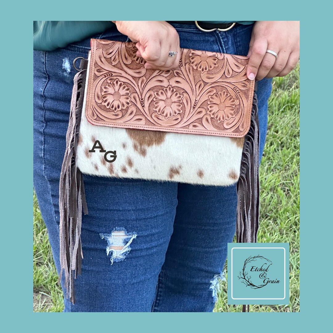 Western Cowhide Fringe Crossbody Purse Fringe Purse Hand Tooled ...