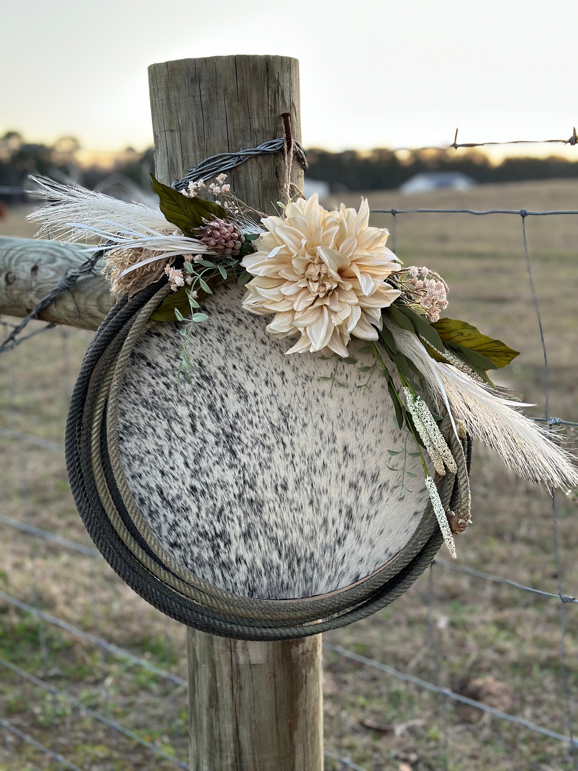 Branding Cowhide Framed Sign | Floral & Rope Cowhide Sign | Western ...