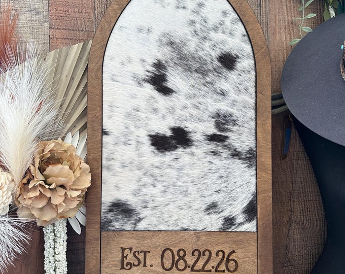 Branding Cowhide Arch Framed Sign | 18 3/4” Fully Customizable Cowhide ...