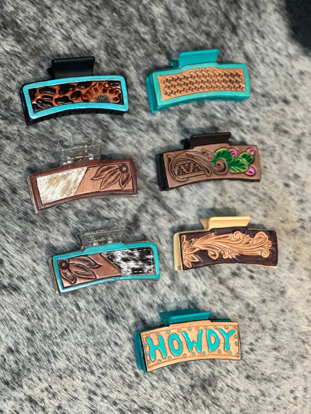 Hand Tooled Leather Hair Clip Western Claw Clip Western Hair ...