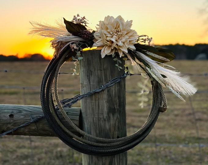 Floral & Rope Wreath | Western Bedroom Decor | Wedding Ceremony Decor ...