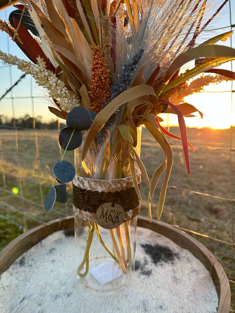 Wedding Vase Wrap |custom Cowhide & Tooled Leather Vase Wrap | Wedding ...