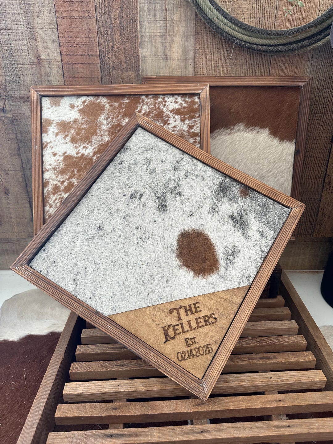 Wedding Ceremony Branding Cowhide Framed Sign | Fully Customizable ...