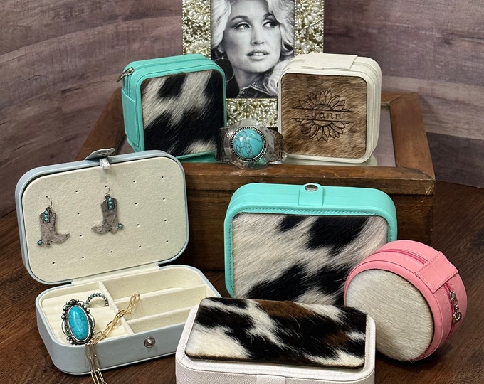 Western Leather Jewelry Case, Hair on Hide Jewelry Holder, Jewelry Safe ...