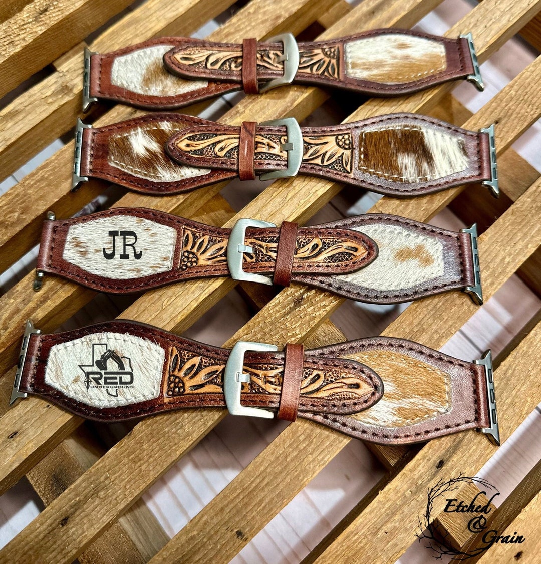 Western Apple Watch Band | Cowhide Apple Watch Band | Tooled Leather ...
