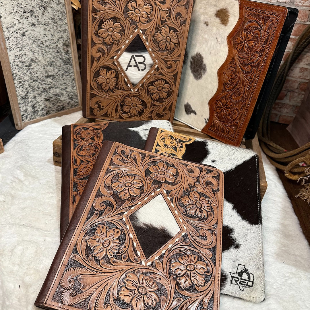 Cowhide Portfolio Custom Branded Hand Tooled Leather & Cowhide Folder ...