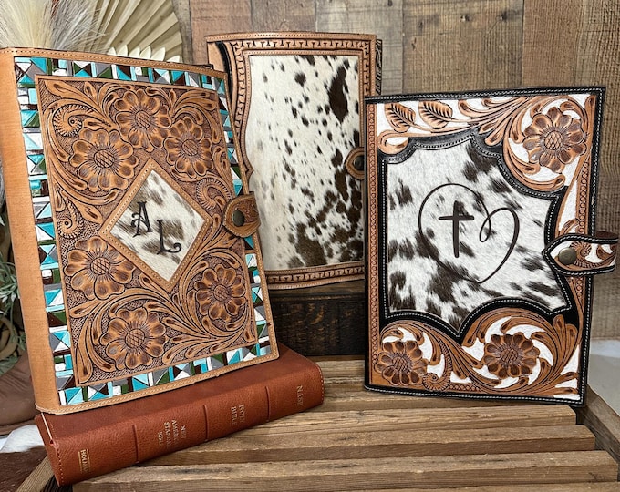 Large Custom Bible Cover | Cowhide and Hand Tooled Leather Bible Cover ...