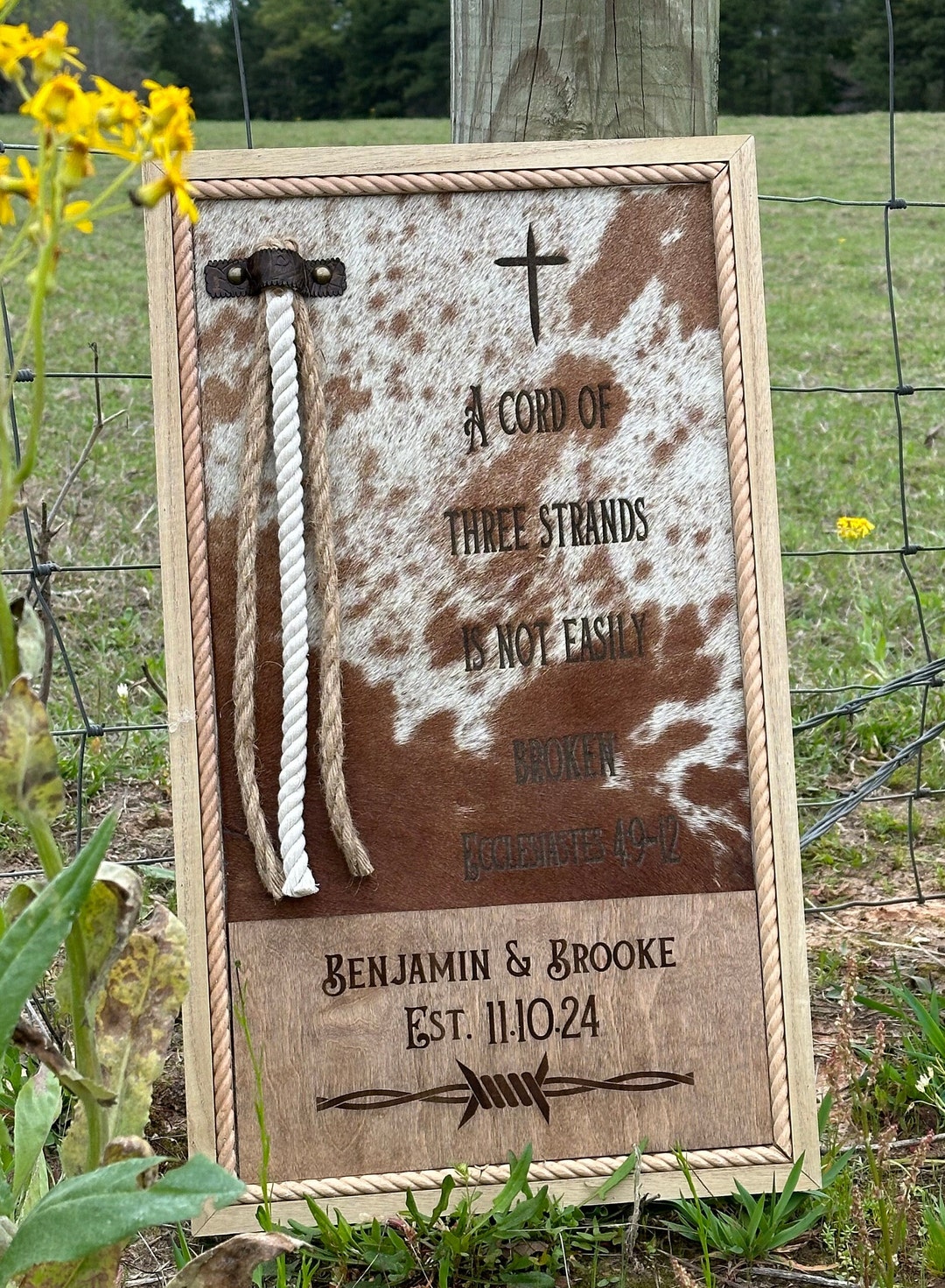 A Cord of Three Strands Cowhide Sign | Custom Wedding Ceremony Sign ...