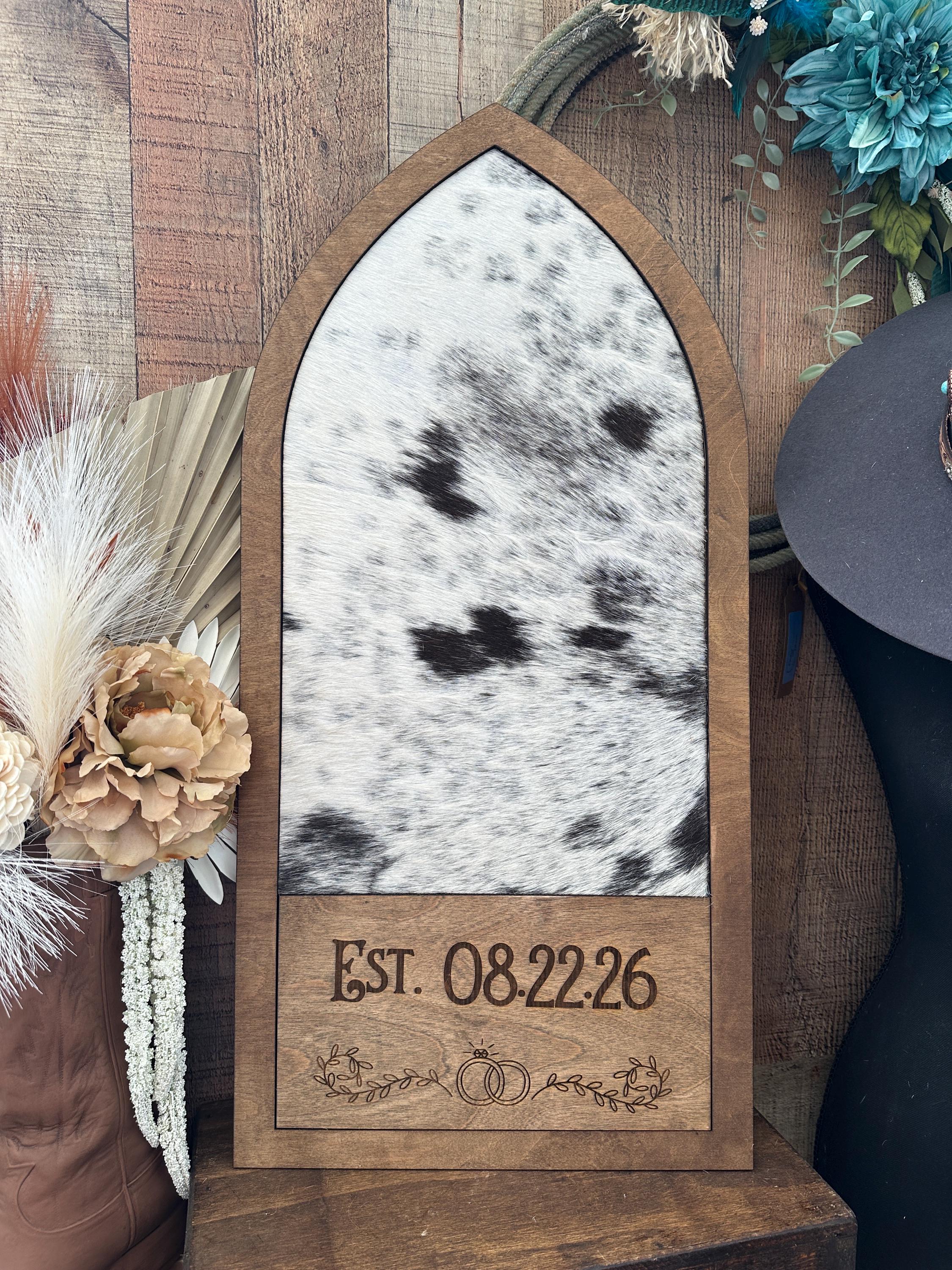 Branding Cowhide Arch Framed Sign | 18 3/4” Fully Customizable Cowhide ...