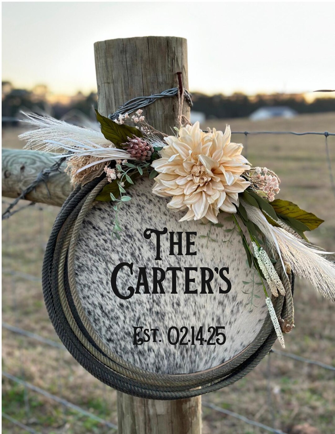 Branding Cowhide Framed Sign | Floral & Rope Cowhide Sign | Western ...