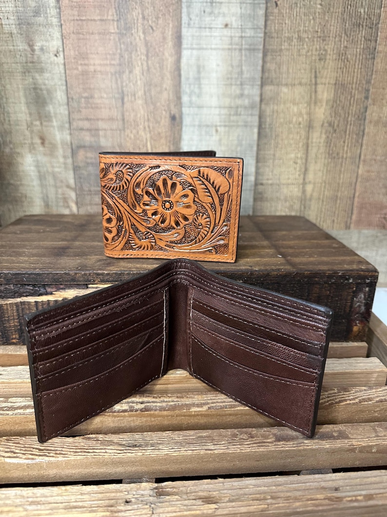 Hand Tooled Men’s Leather Wallet | Tooled Leather Wallet | Money Holder ...