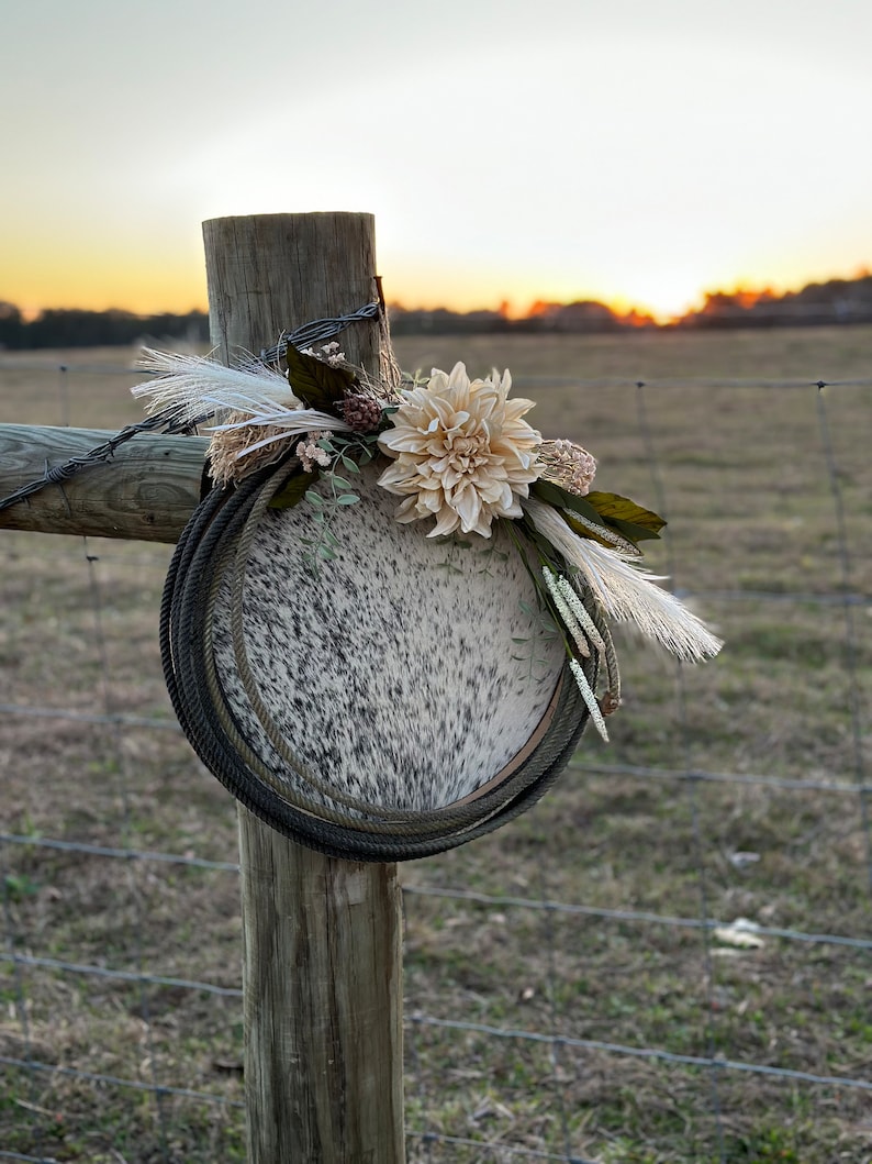 Branding Cowhide Framed Sign | Floral & Rope Cowhide Sign | Western ...