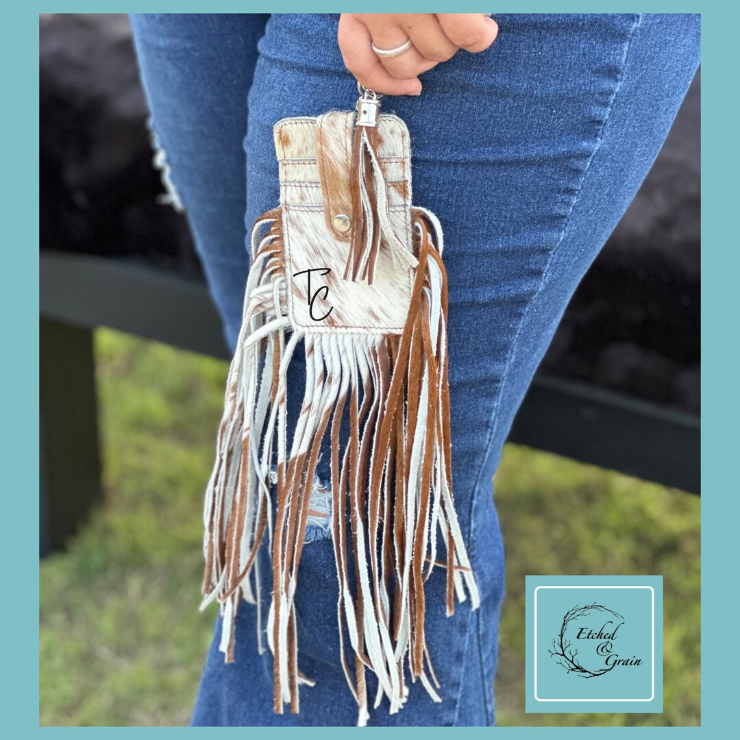Custom Branded Fringe Cowhide Wristlet Keychain Wallet Personalized ...