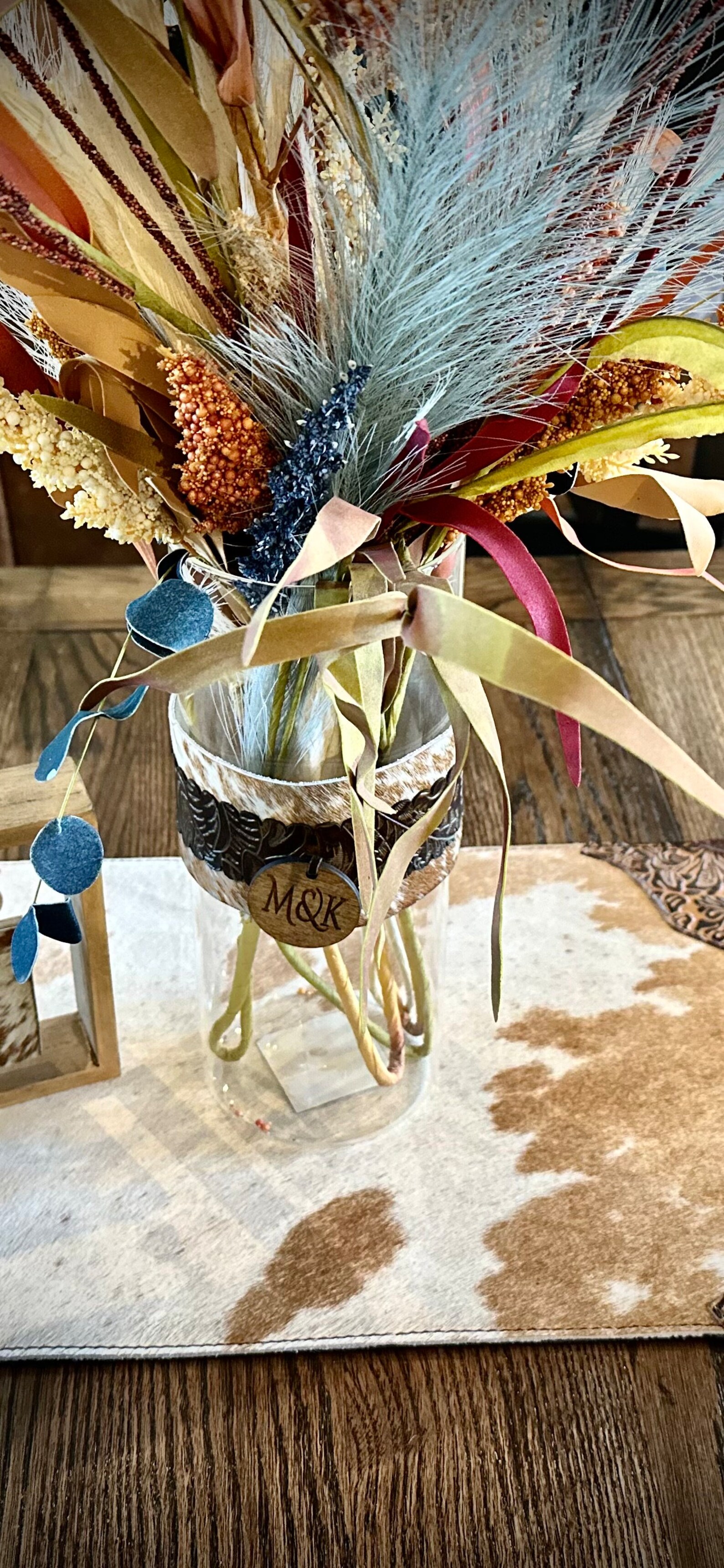 Wedding Vase Wrap |custom Cowhide & Tooled Leather Vase Wrap | Wedding ...