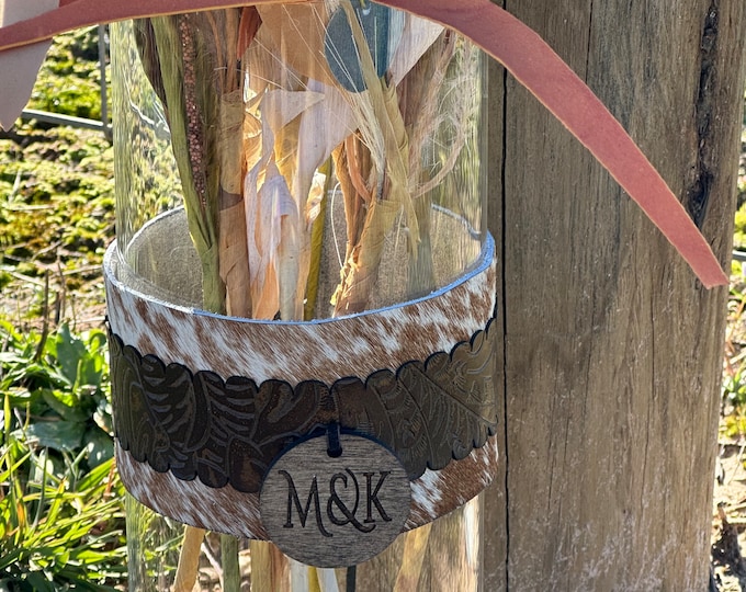 Wedding Vase Wrap |custom Cowhide & Tooled Leather Vase Wrap | Wedding ...